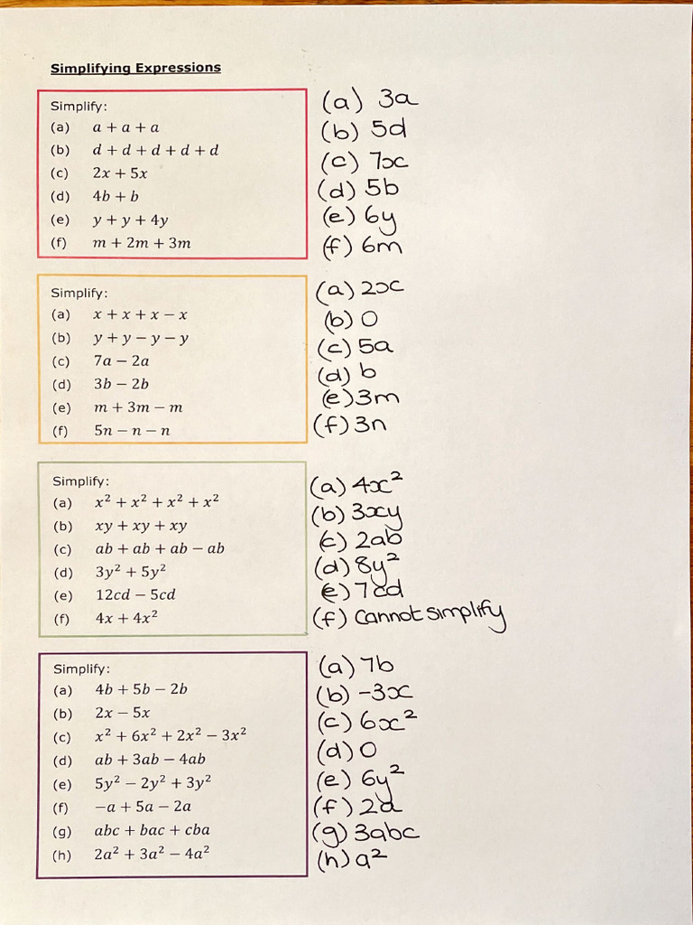 Simplifying Expressions by Adding and Subtracting Practice Strips ...