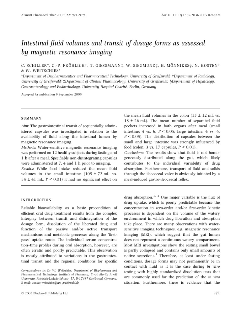 MRI Study of Intestinal Fluid and Transit | PDF | Clinical Medicine ...