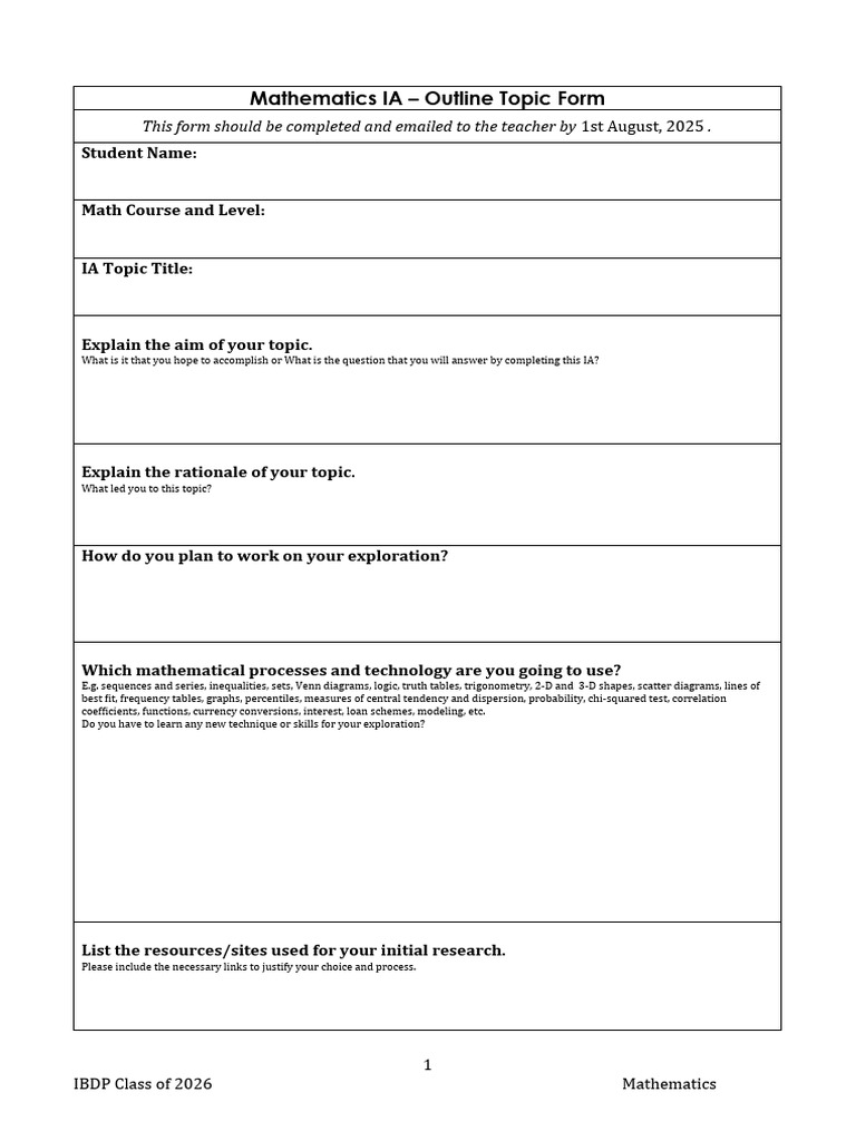 Math IA Outline Form Updated | PDF
