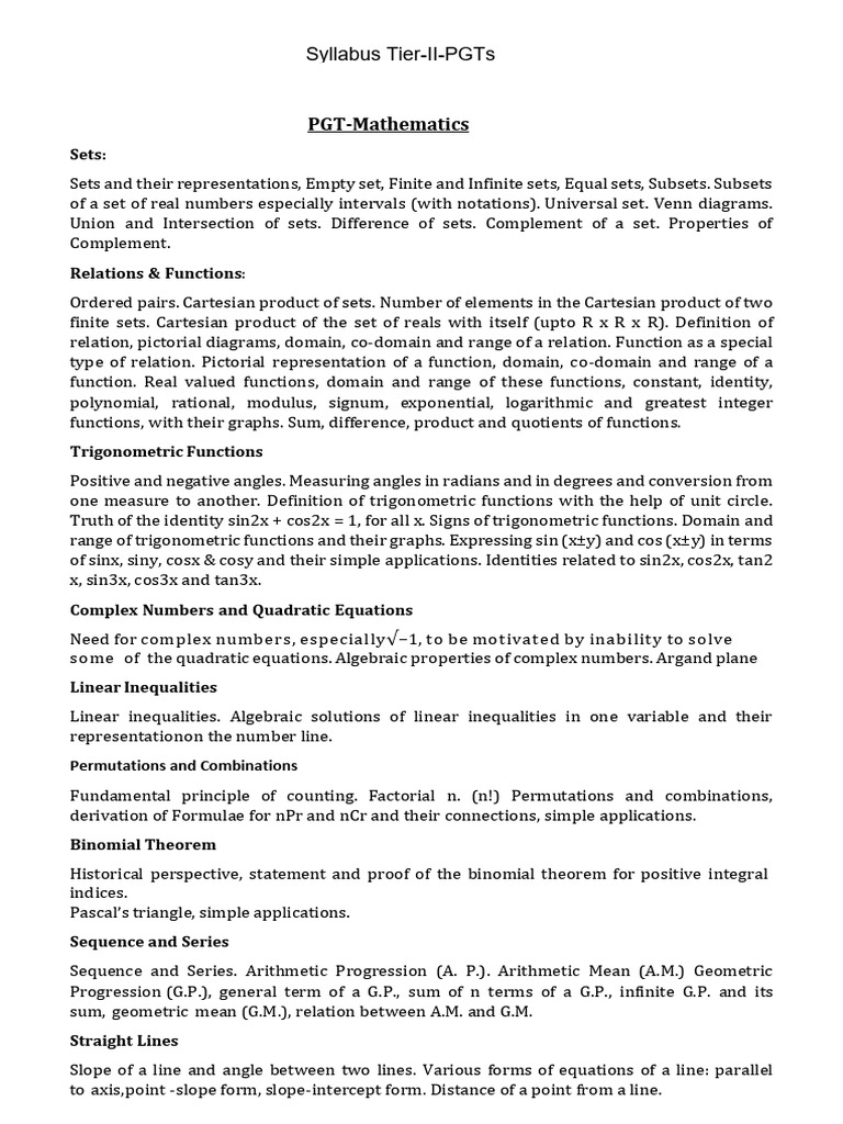 Emrs PGT Math - 2025 Syllabus | PDF | Matrix (Mathematics) | Function (Mathematics)