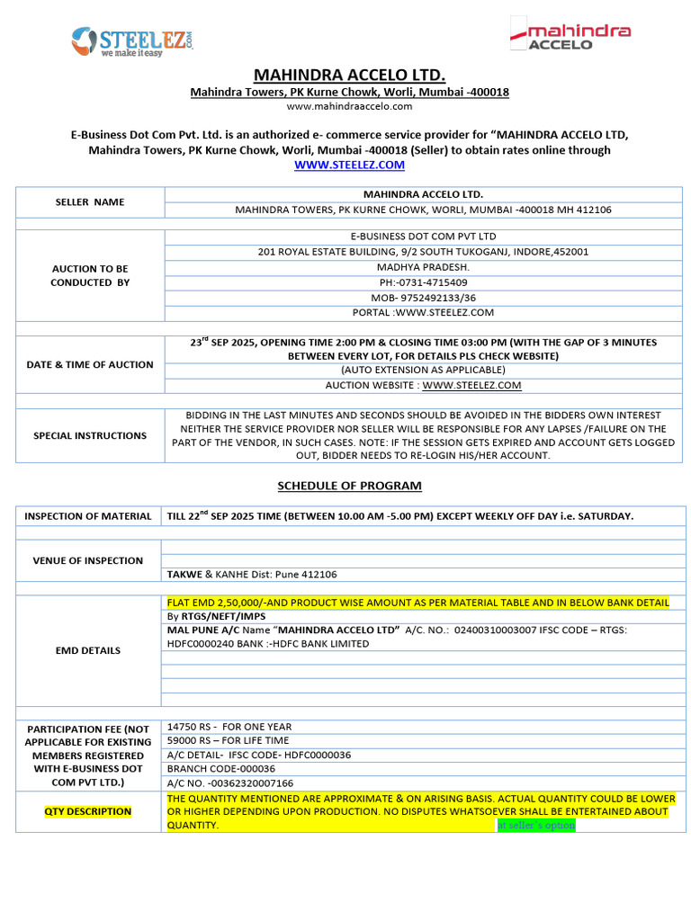 Mahindra Accelo Ltd. Auction Details | PDF | Auction