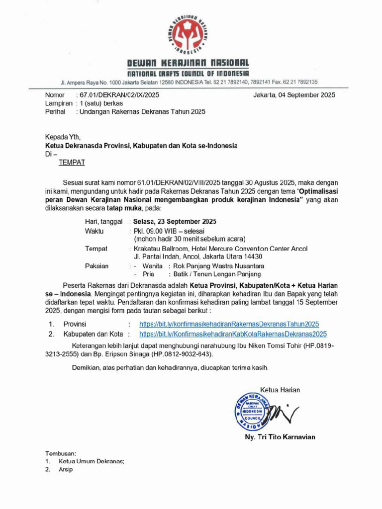 67.01. Surat Ibu KH KPD Dekranasda Prov. Kab. & Kota - Undangan ...