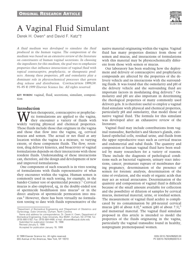 Vaginal Fluid Simulant Development | PDF | Vagina | Ph