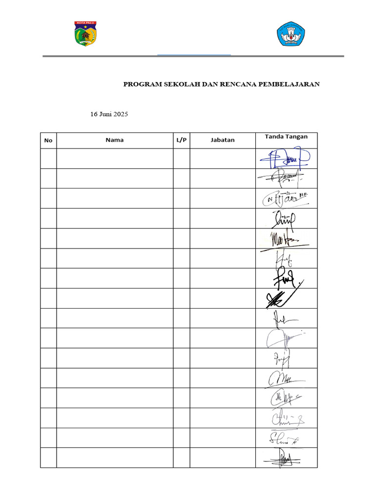 Daftar Hadir Rapat Sosialisasi Progrm Sekolah Dan Pembelajaran 2024-2025 | PDF