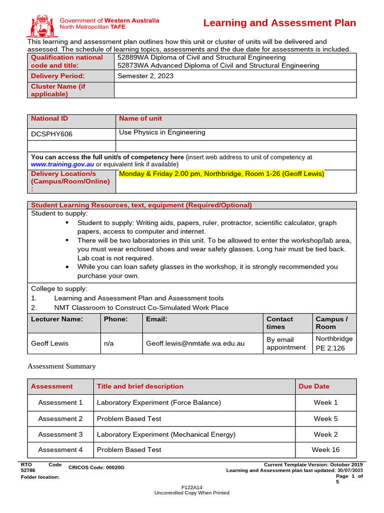 Civil Engineering Learning Plan 2023 | PDF | Force | Heat
