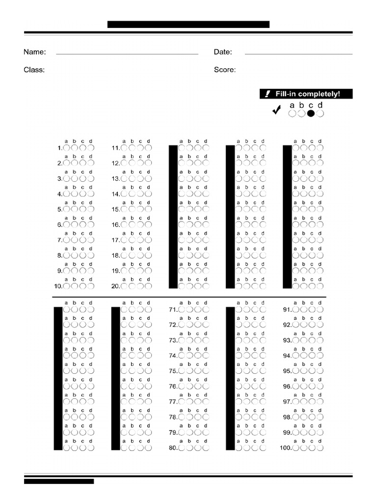 Bubble Answer Sheet 1 100 Abcd | PDF