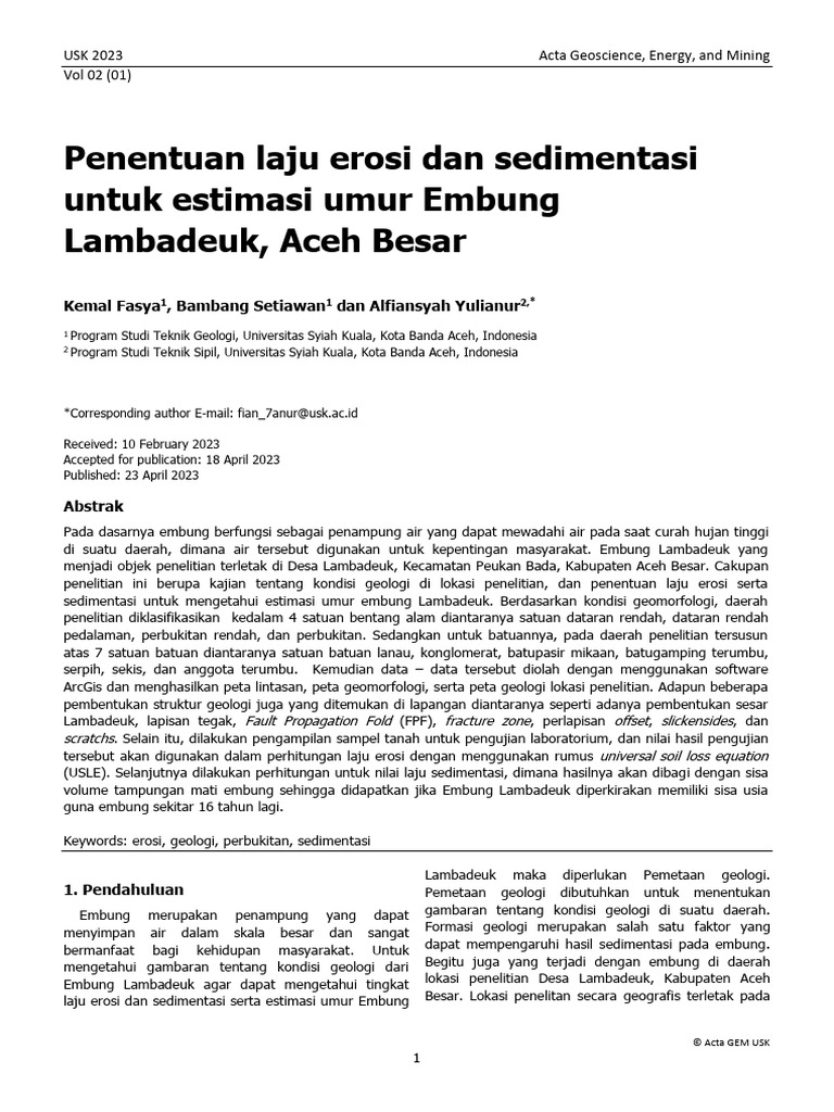 Jurnal - Penentuan Laju Erosi Dan Sedimentasi Untuk Estimasi Umur ...