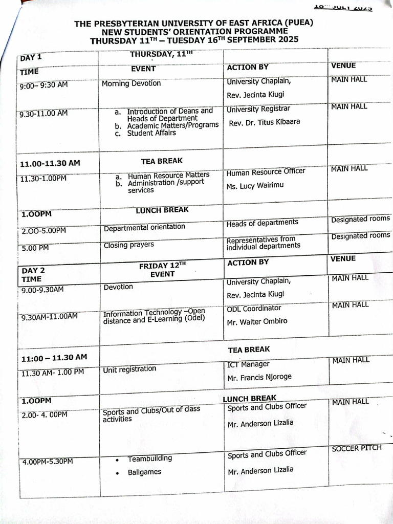 New Students Orientation Programme September 2025 | PDF