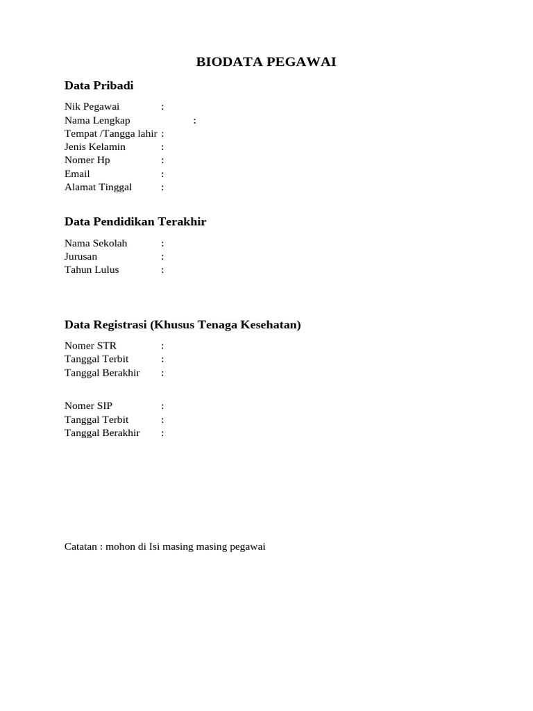 Lampiran 3 Biodata Pegawai | PDF