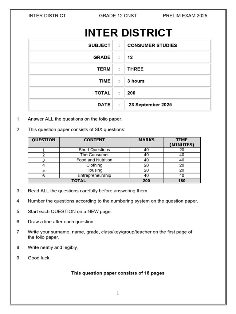 CNST Inter District Prelim Exam QP 2025 | PDF | Consumer Price Index ...