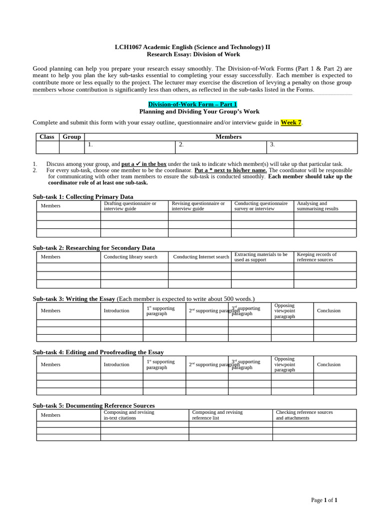 Division of Work for Research Essays | PDF | Essays
