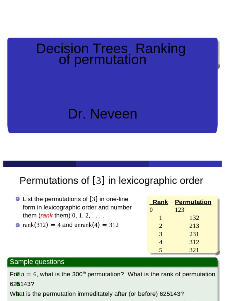 Lecture 8 Part2 Rank of Permutation | PDF | Permutation | Discrete ...