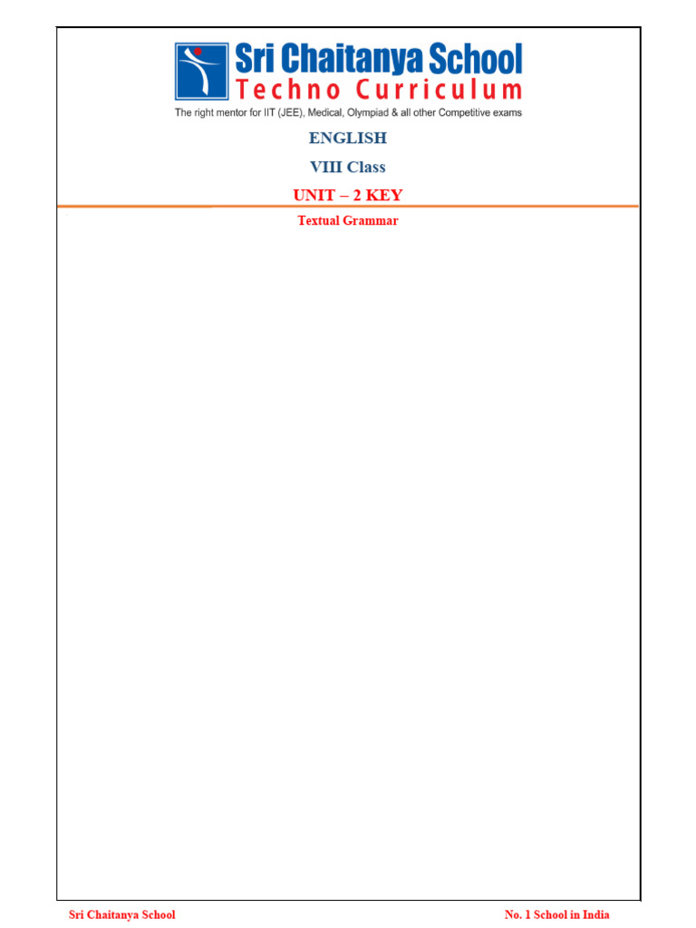 TS VIII Class English Unit 2 Course Material Key | PDF