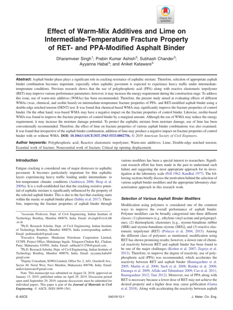 Singh Et Al Effect of Warm Mix Additives and Lime On Intermediate ...