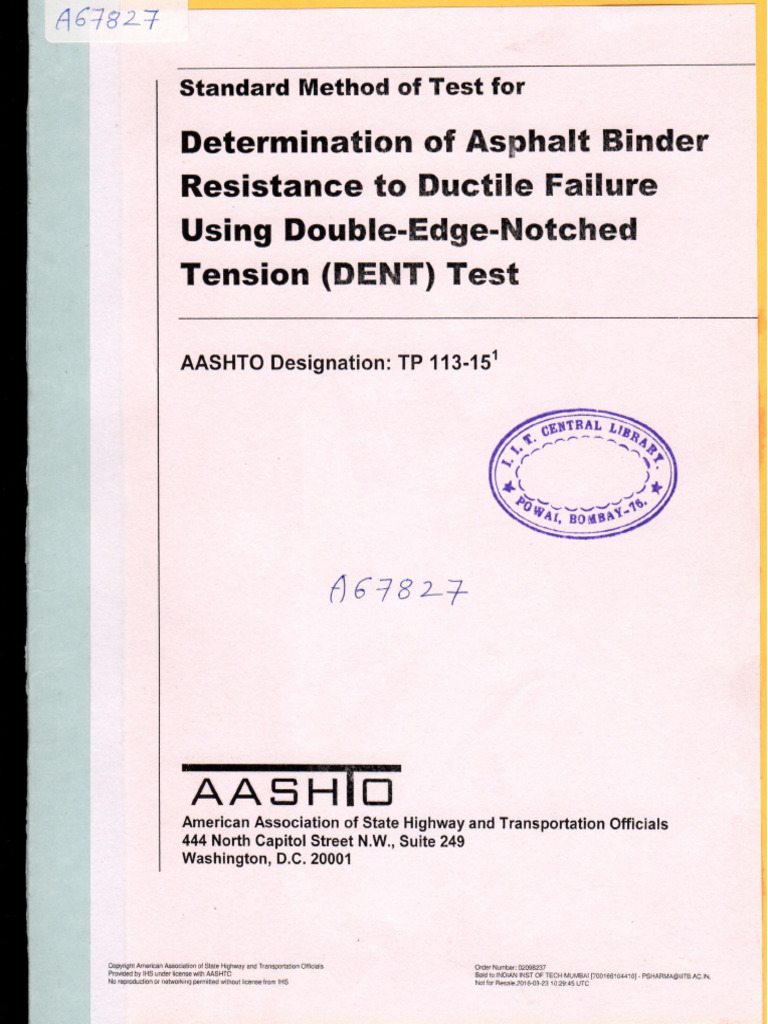 Aashto TP113-15 - Dent | PDF