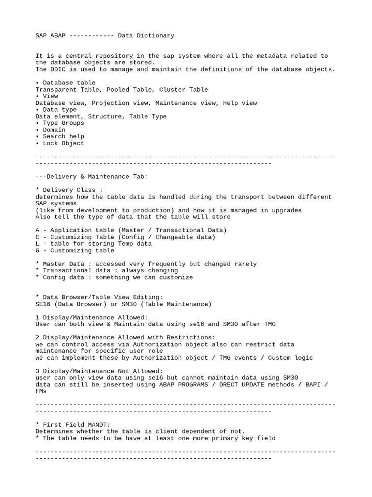 SAP ABAP - Data Dictionary Topics PDF | PDF | Database Index | Databases