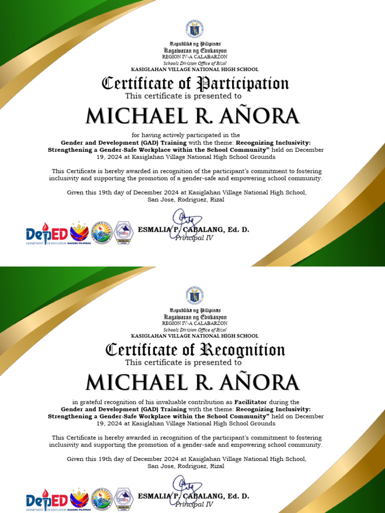 GAD Training Participation Certificate | PDF