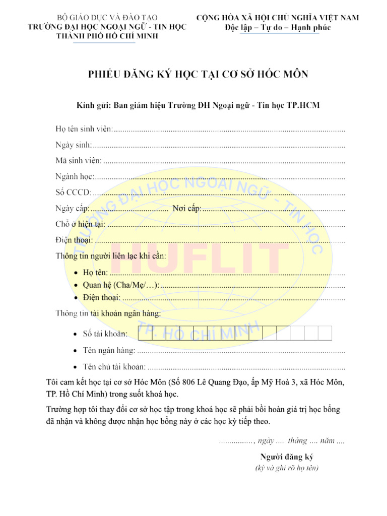 Phieu Dang Ky Hoc HM | PDF