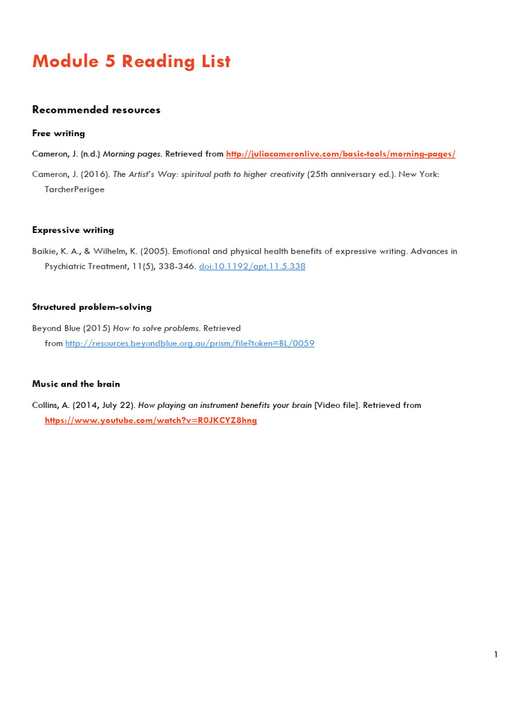 Module 5 Reading List: Recommended Resources | PDF
