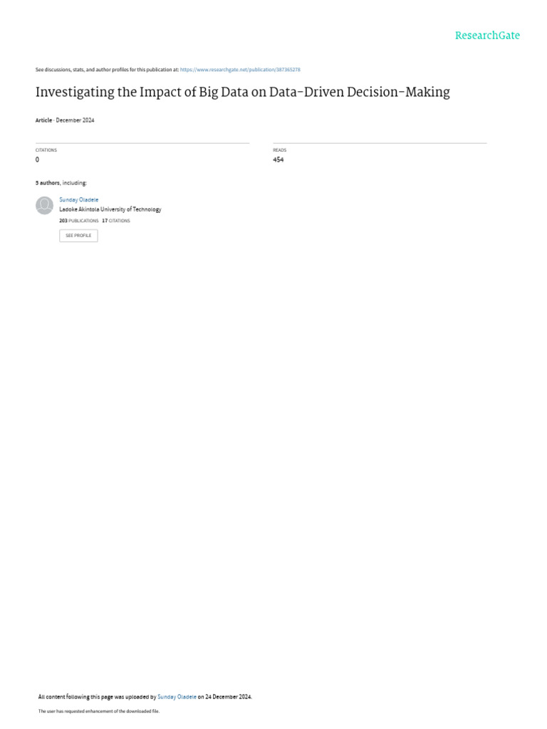 Investigating The Impact of Big Data On Data Driven | PDF | Big Data | Data Analysis