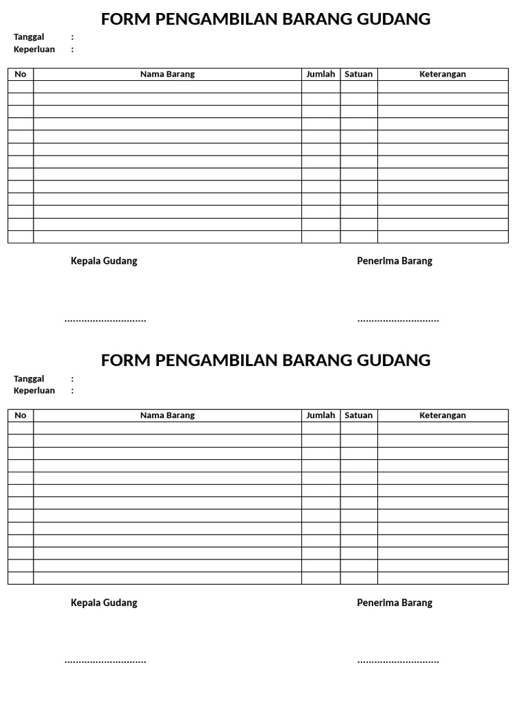 Form Pengambilan Barang Gudang | PDF