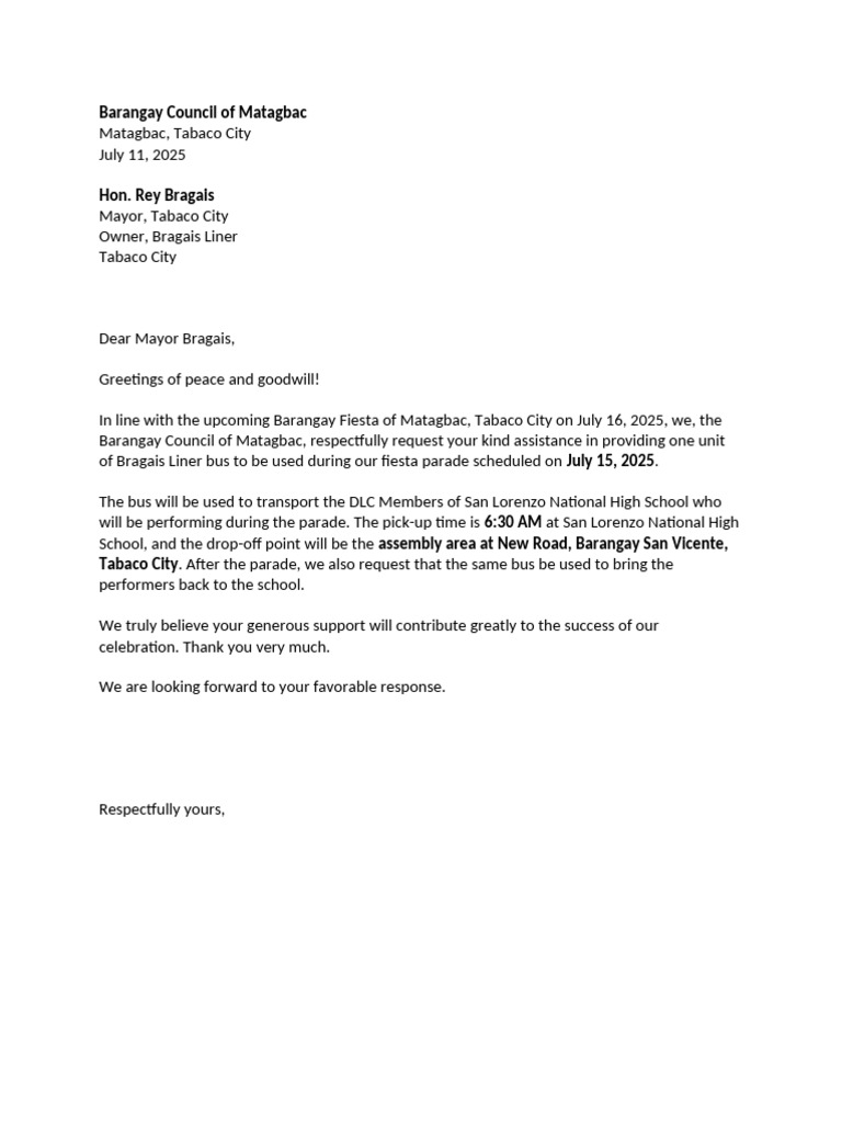Letter For Bus | PDF
