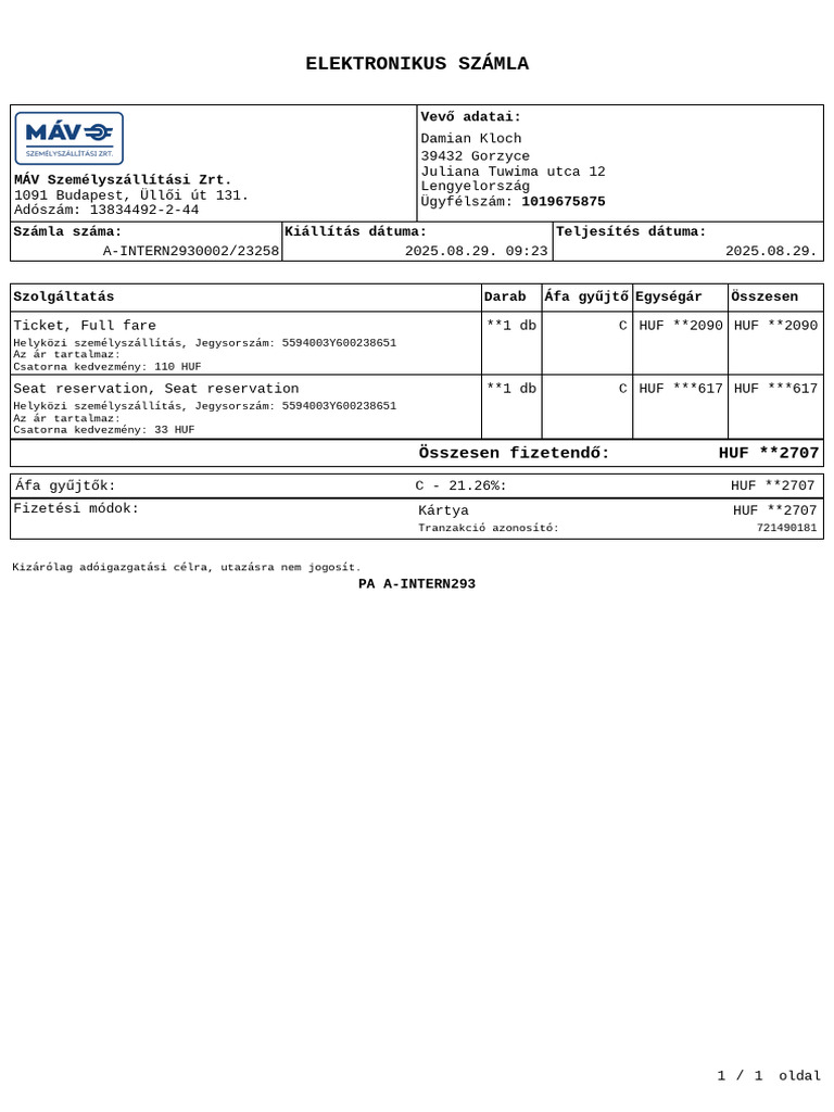 Invoice A Intern2930002 - 23258 | PDF