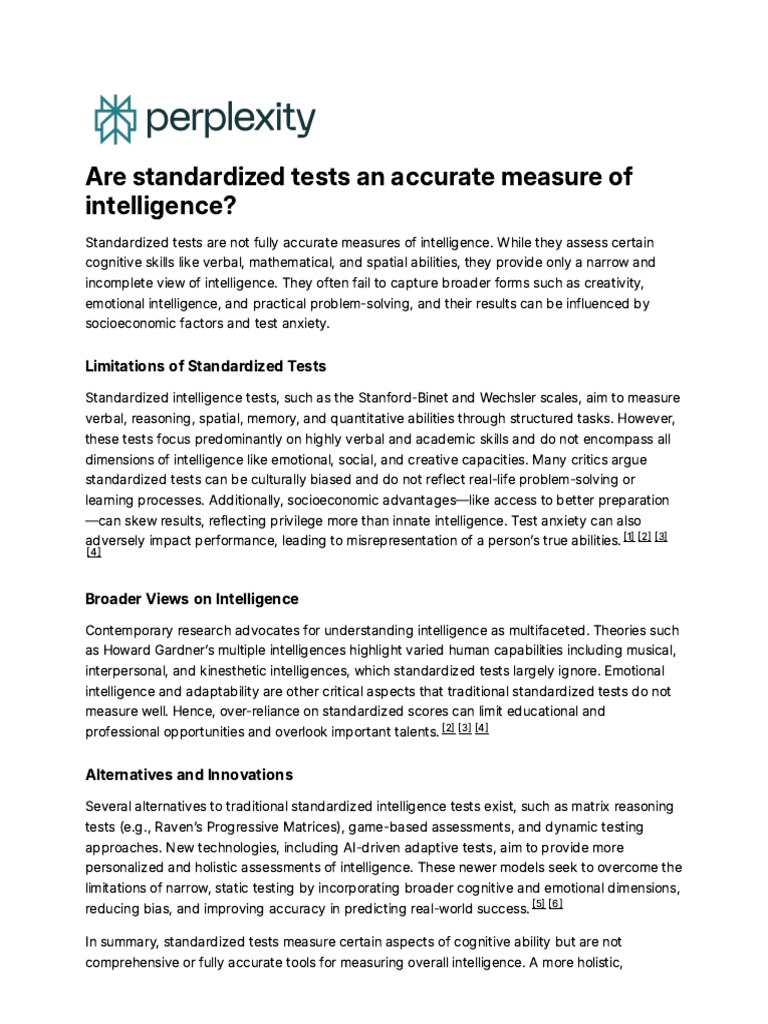 Limitations of Standardized Testing | PDF | Intelligence | Standardized ...