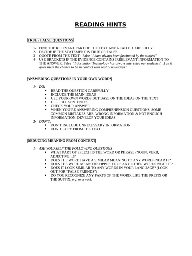 Reading Hints | PDF