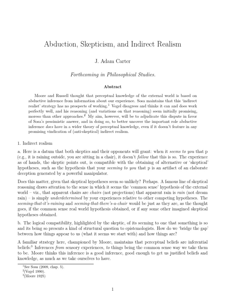 Abductive Inference and Indirect Realism | PDF | Knowledge | Epistemology