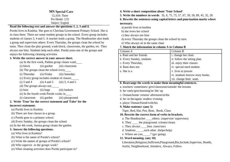 Coaching Exam Three English 1 | PDF