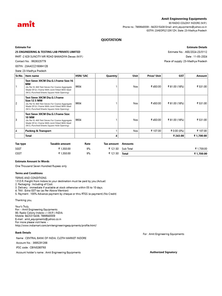 Quotation for 2S Engineering Equipment | PDF | Taxation | Government ...