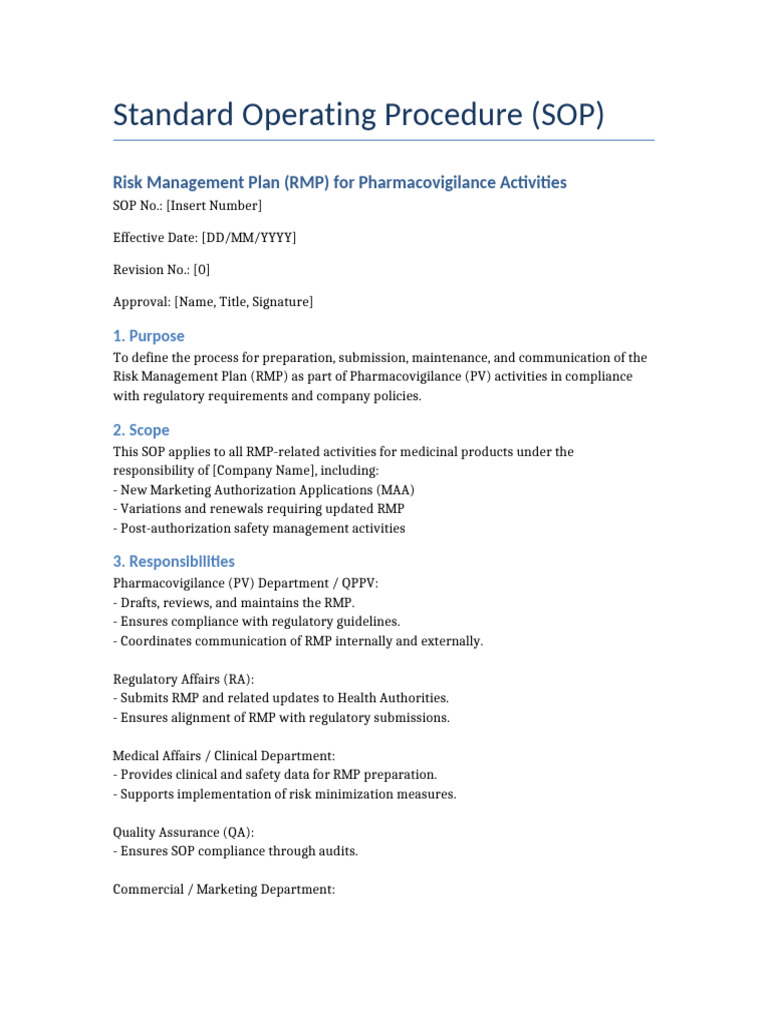 RMP SOP for Pharmacovigilance Activities | PDF | Pharmacovigilance ...