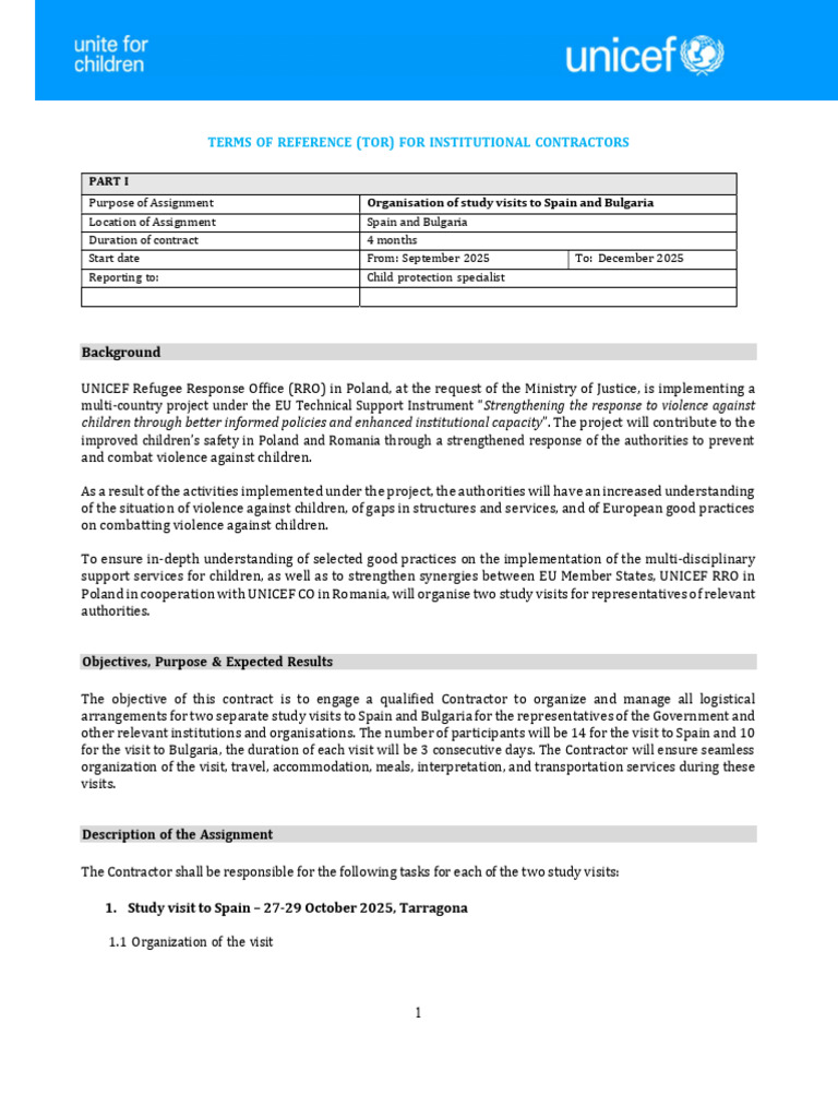 Annex B. Terms of Reference Study Visits Sofia Tarragona | PDF ...