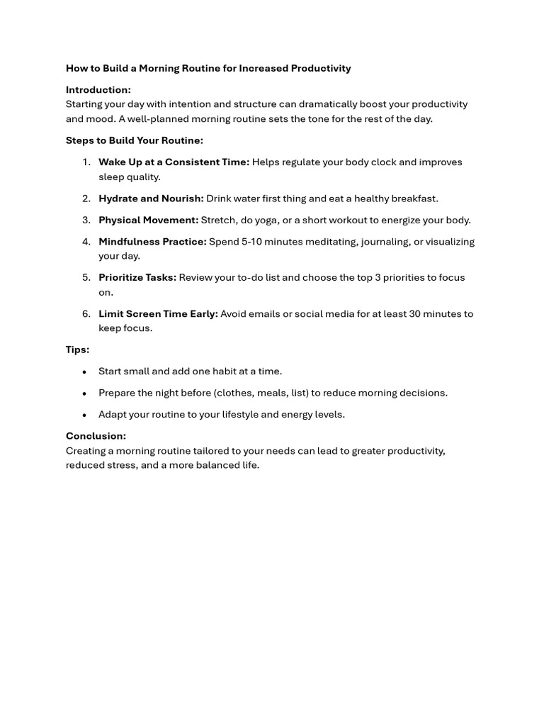 How to Build a Morning Routine for Increased Productivity | PDF