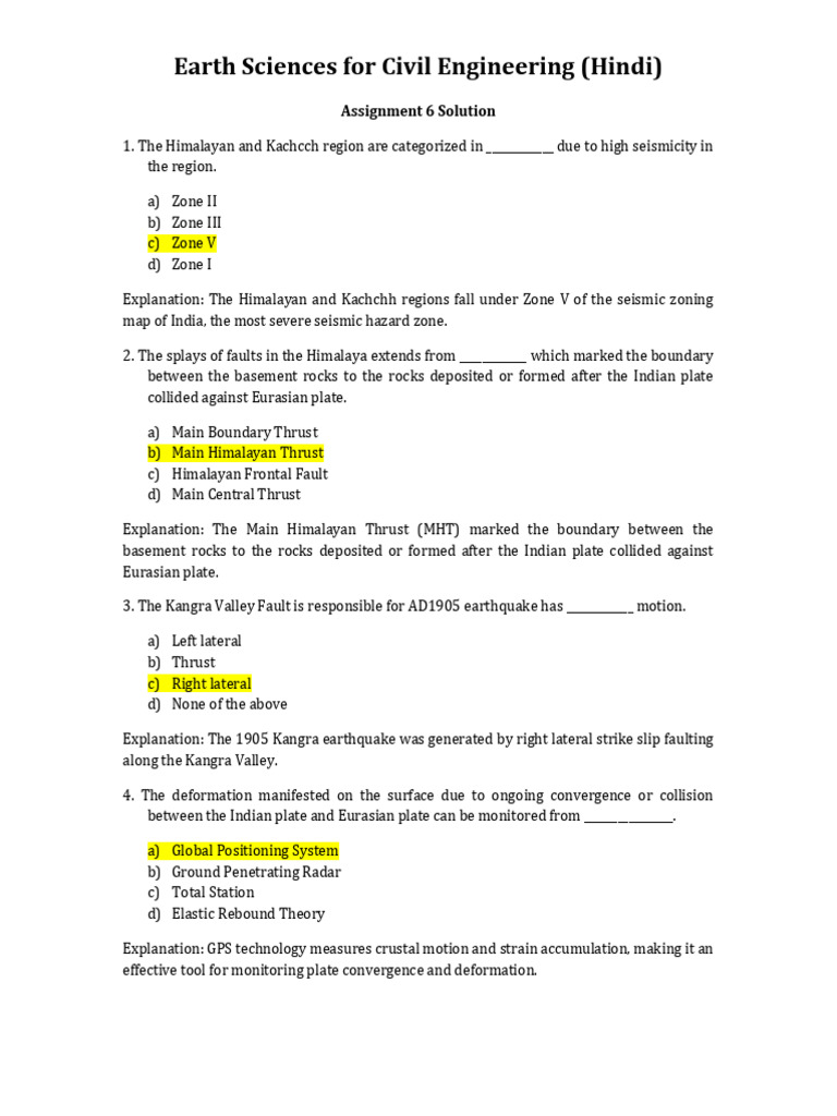 Assignment 6 CE Solution | PDF | Fault (Geology) | Earthquakes