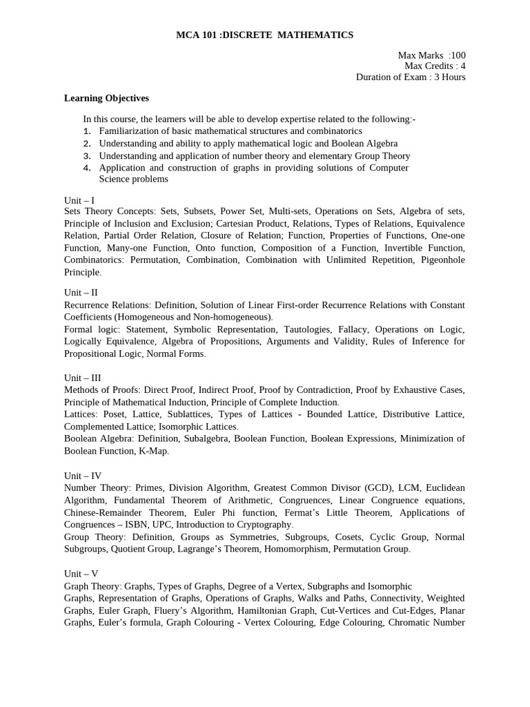 MCA 101 Discrete Structure | PDF | Group (Mathematics) | Teaching Mathematics