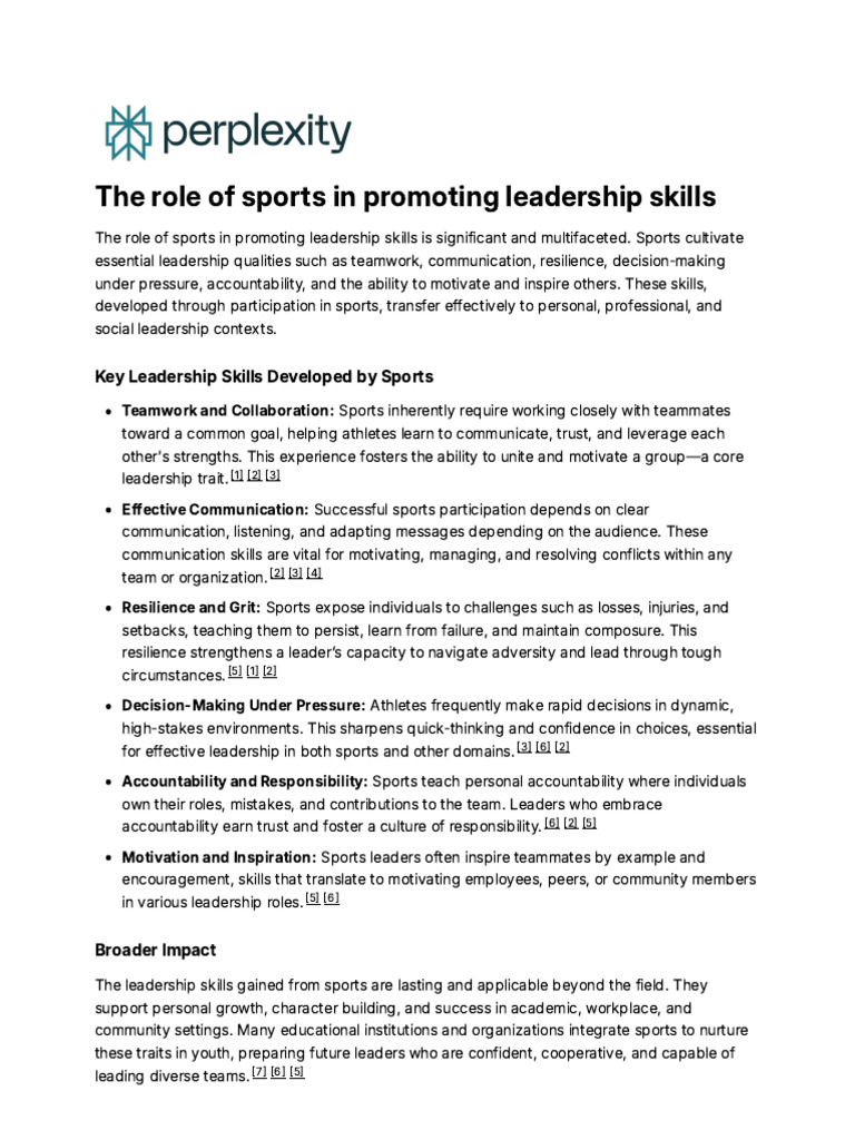 The Role of Sports in Promoting Leadership Skills | PDF | Leadership ...