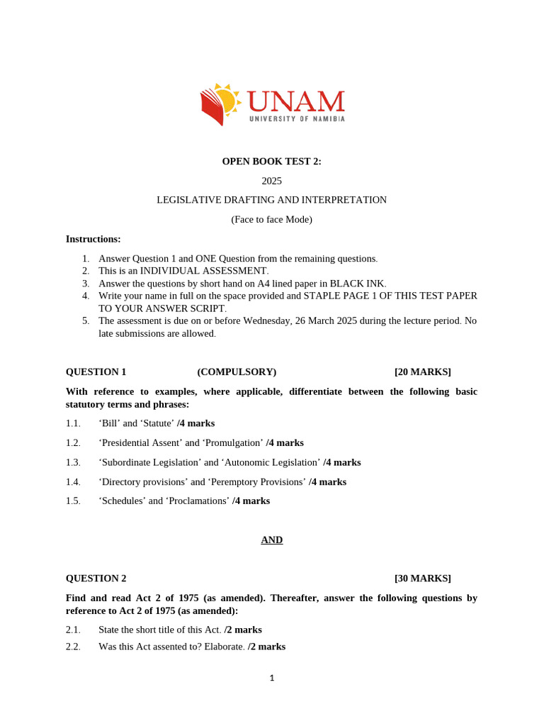 Legislative Drafting Test 2025 Guide | PDF | Common Law | Public Law