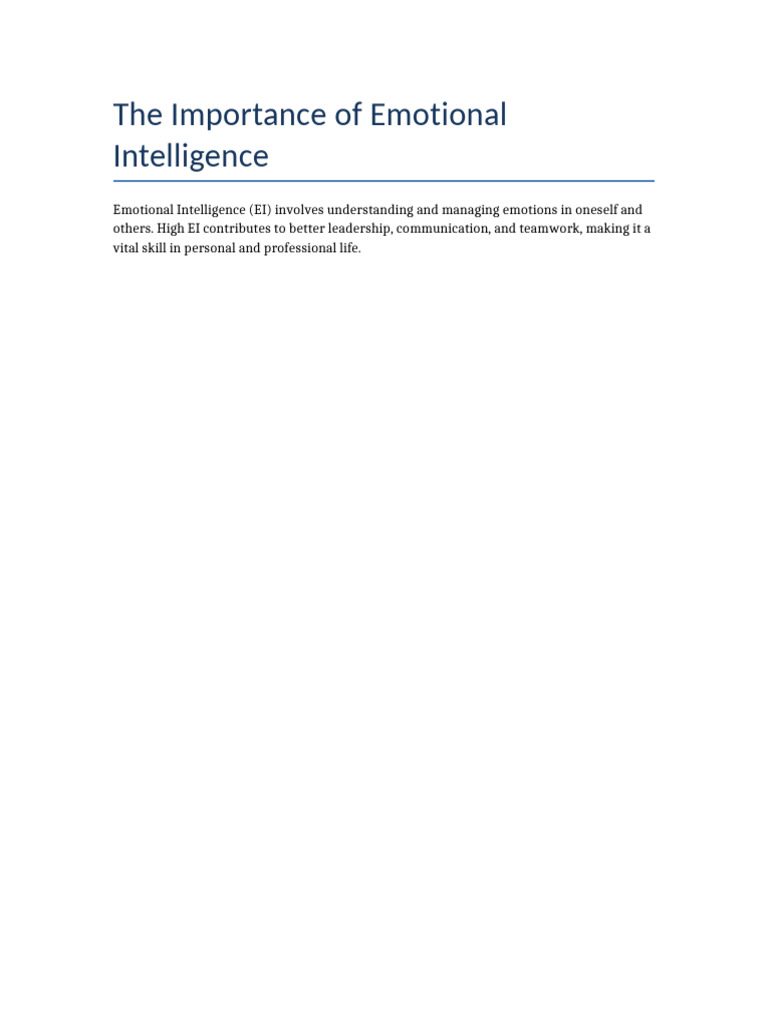 The Importance of Emotional Intelligence | PDF