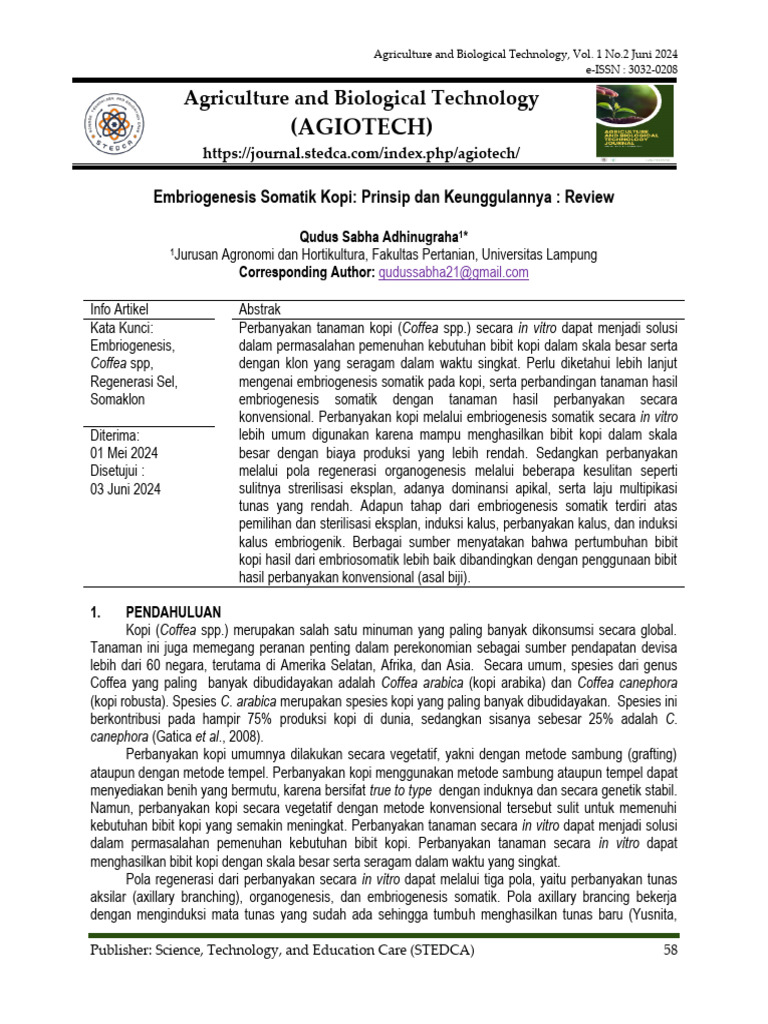 Keunggulan Embriogenesis Somatik Kopi | PDF