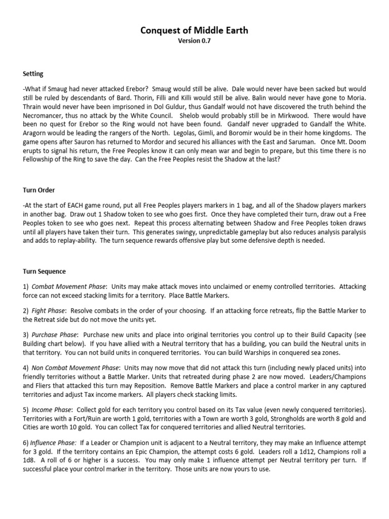 Middle Earth Conquest Game Mechanics | PDF | Middle Earth | J. R. R ...