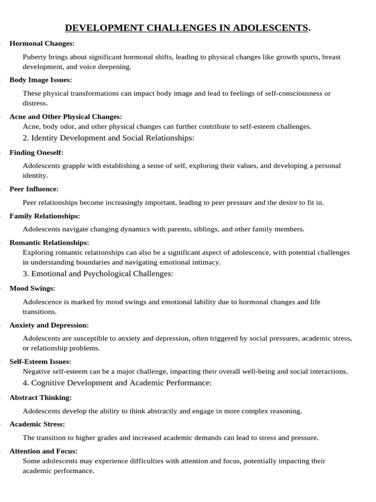 Development Challenges in Adolescents | PDF | Adolescence | Self Esteem