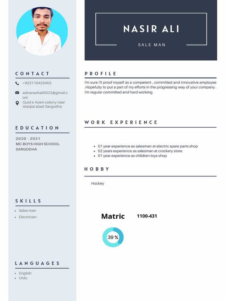 Blue Professional Modern CV Resume | PDF