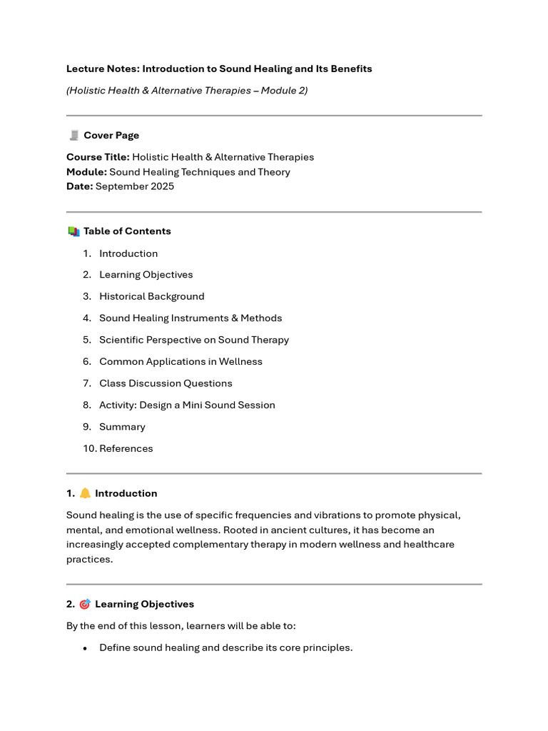 Sound Healing LectureNotes Module2 | PDF | Relaxation (Psychology) | Sound