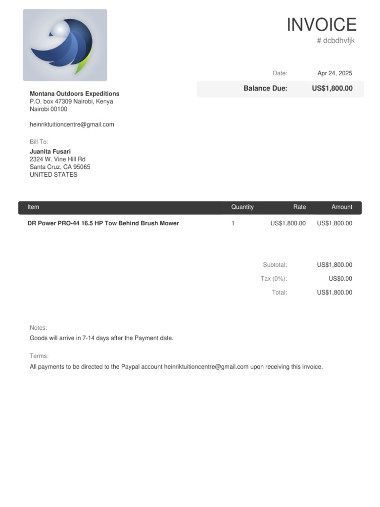Invoice for Brush Mower Purchase | PDF