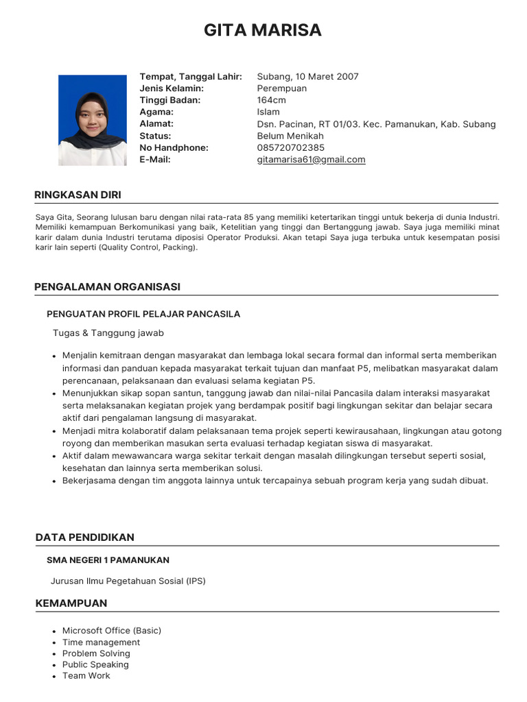 CV Gita Marisa-1 | PDF