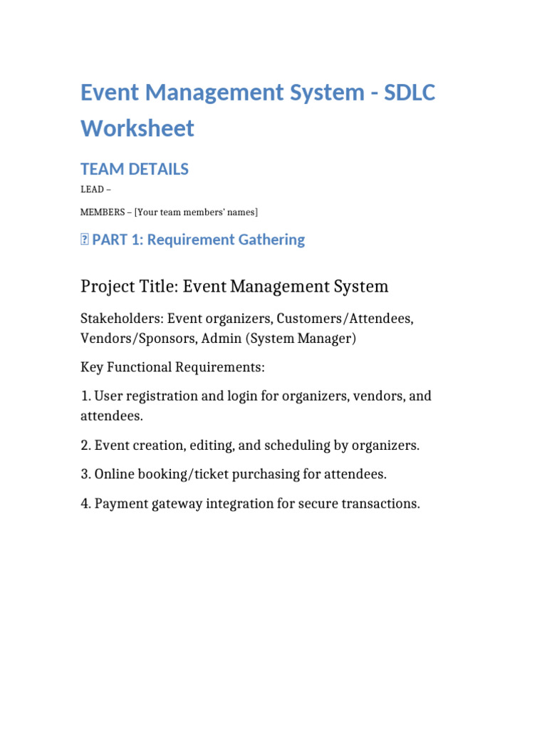 Event Management System SDLC Overview | PDF | Use Case | Java Script