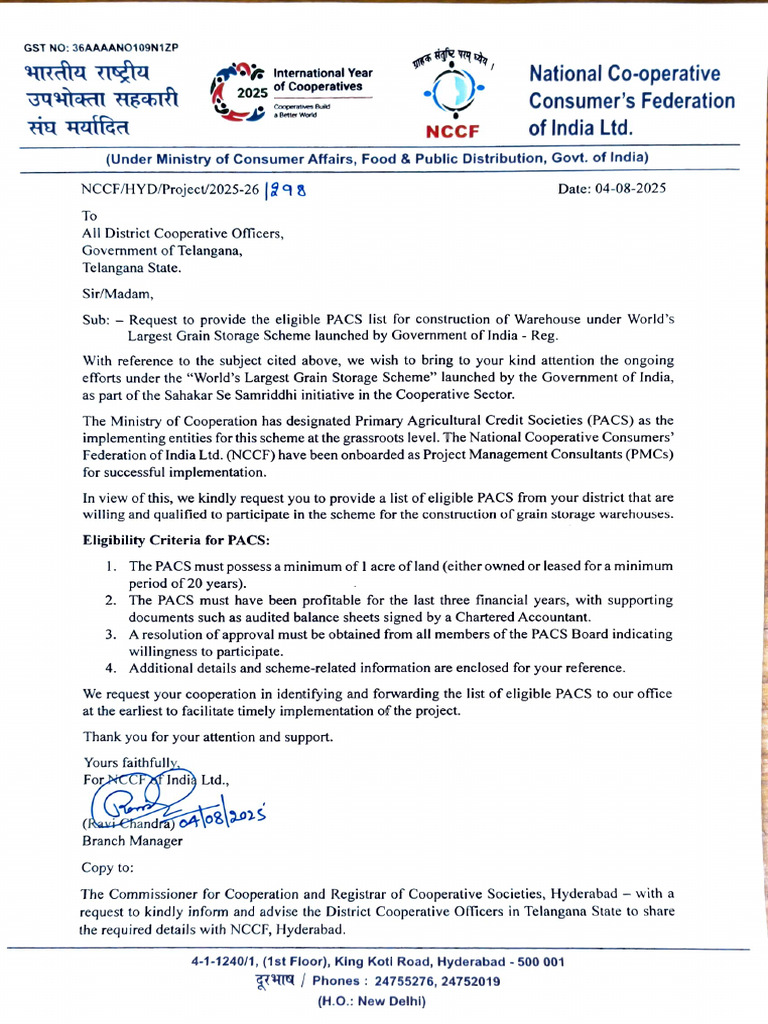 Letter To DCOs - 04-08-25 | PDF | Warehouse | Subsidy