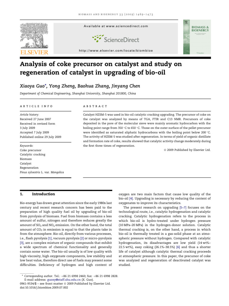 Catalyst Regeneration in Bio-Oil Upgrading | PDF | Cracking (Chemistry ...